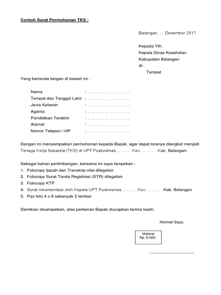 Contoh Surat Permohonan TKS-1 | PDF