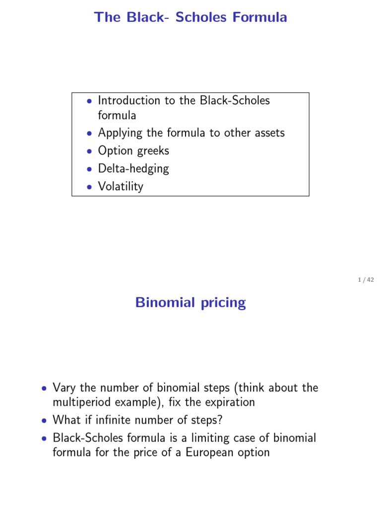 Introduction To The Black-Scholes Formula Applying The Formula To Other ...