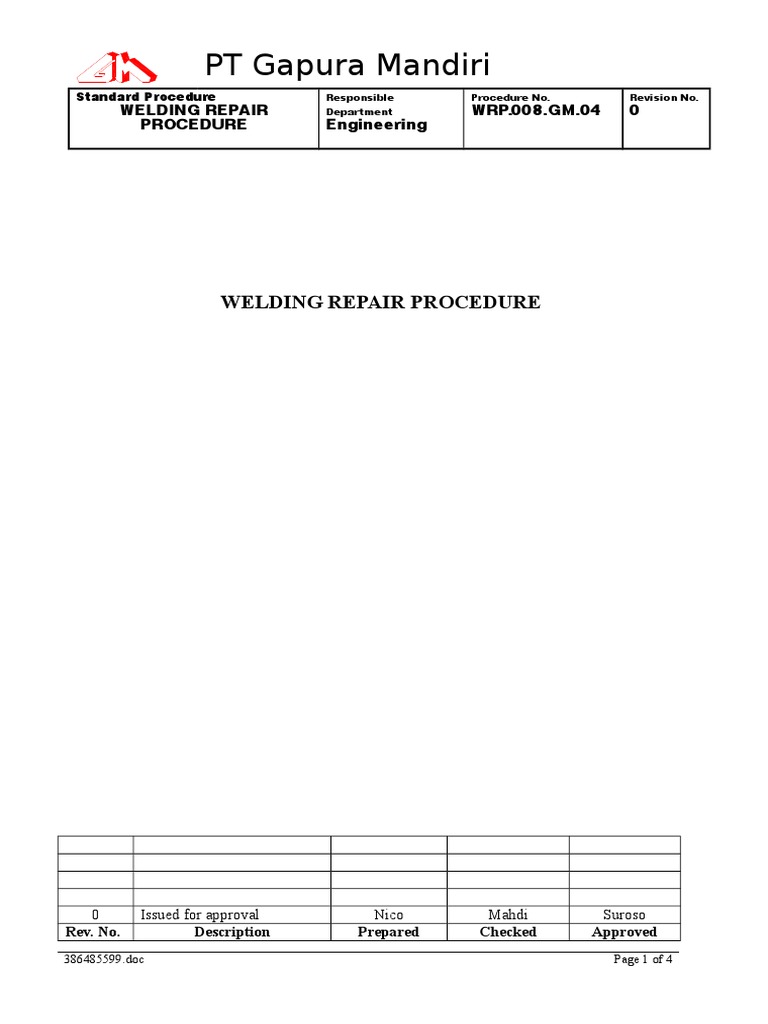 PT Gapura Mandiri: Welding Repair Procedure | PDF | Nondestructive ...