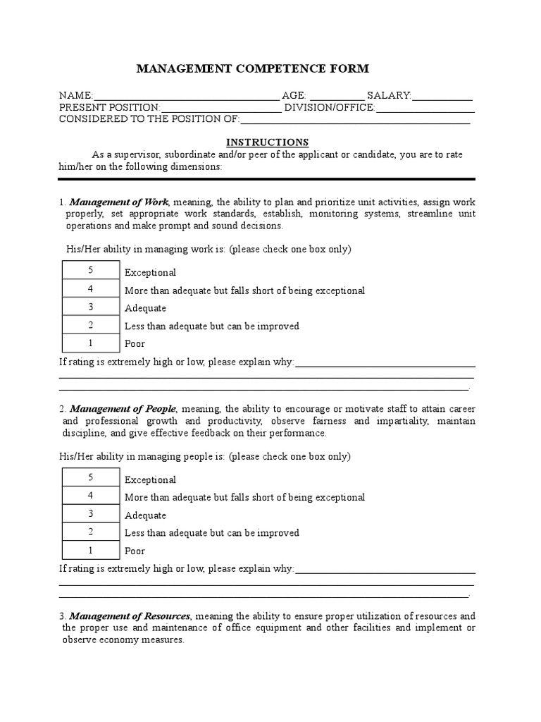 Management Competence Form | PDF | Change | Economies
