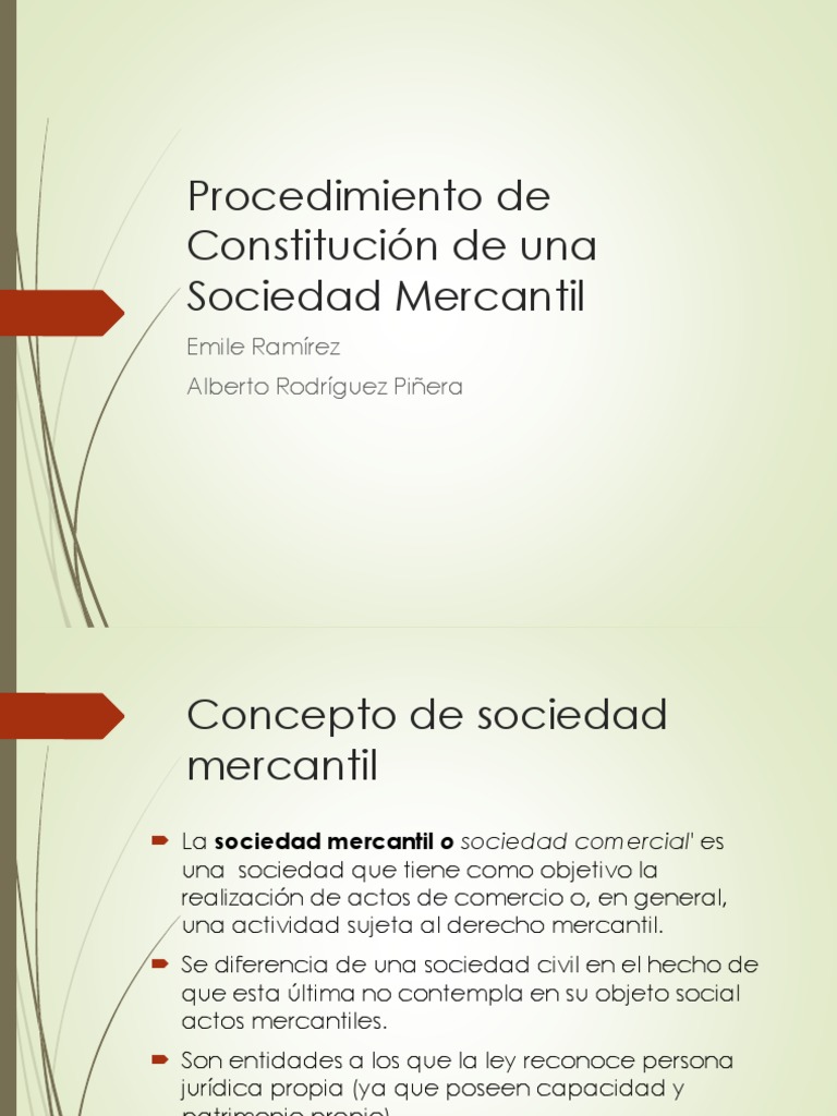 Procedimientos para La Constitución de Una Sociedad Mercantil | PDF | Sociedad de ...