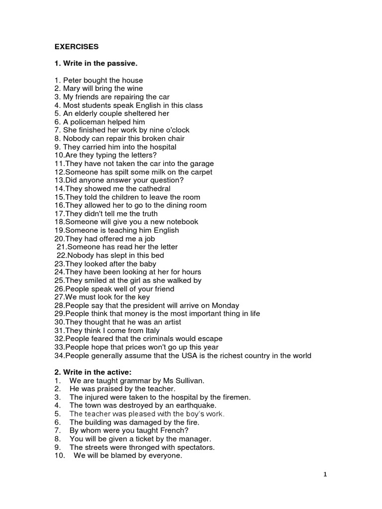 Passive Exercises With Key | PDF | Perfect (Grammar) | Syntax