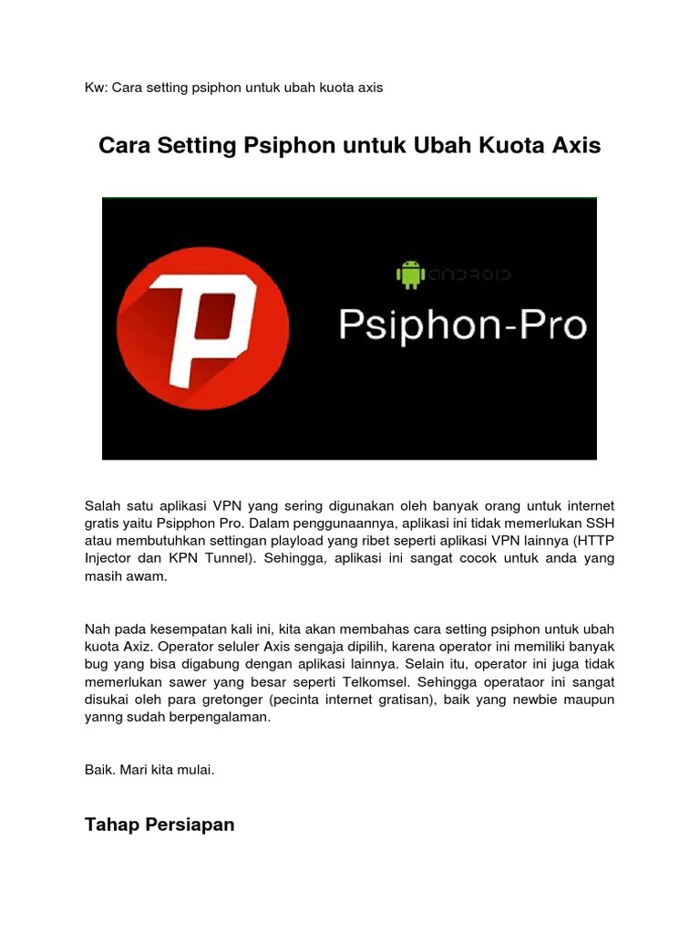 Cara Setting Psiphon Ubah Kuota Axis | PDF