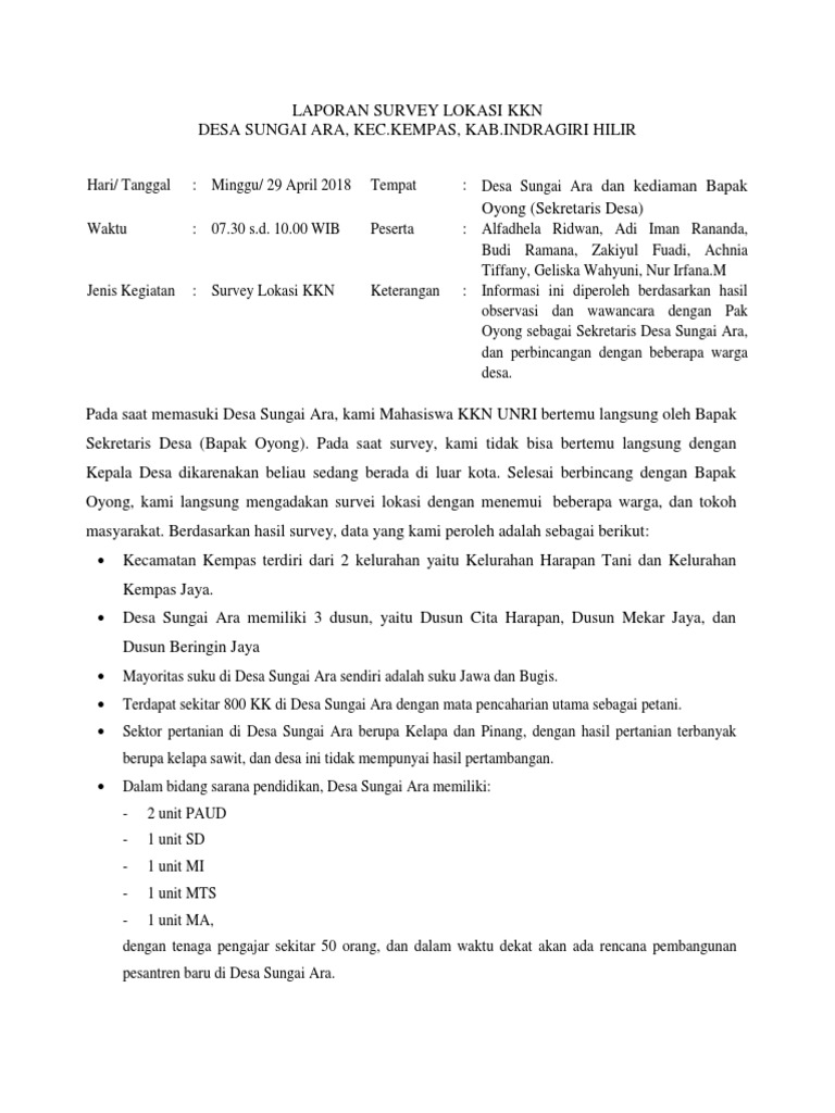 Laporan Survey Lokasi KKN | PDF