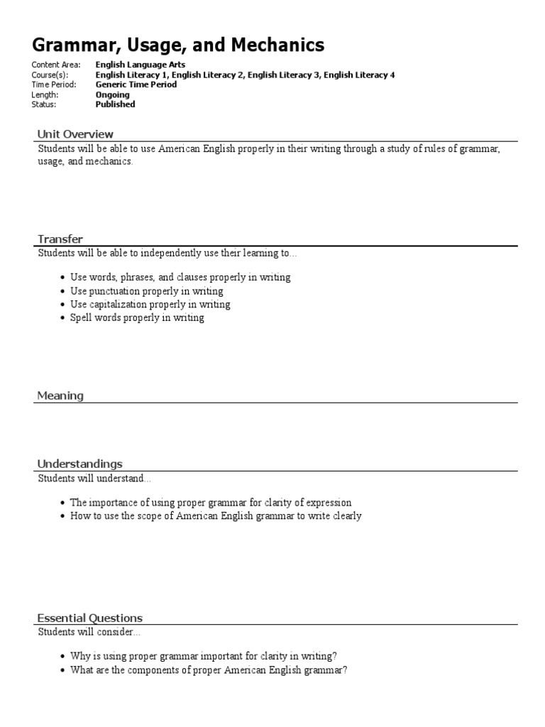 Unit - Grammar, Usage, and Mechanics - 20180507124156 PDF | PDF ...