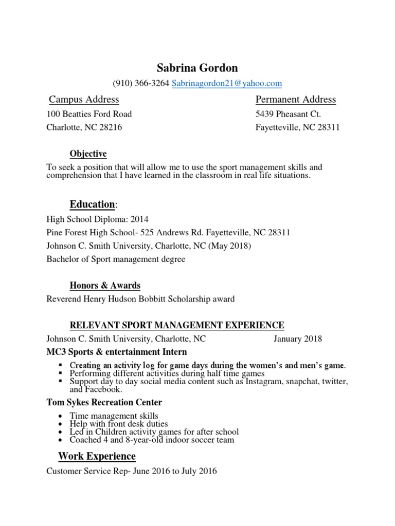 Sabrina Gordon: Campus Address Permanent Address | PDF