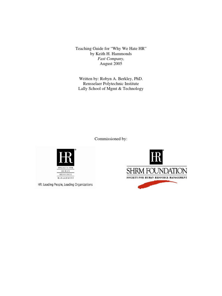 Why We Hate HR Teaching Guide FINAL 4-06 | PDF | Human Resources ...