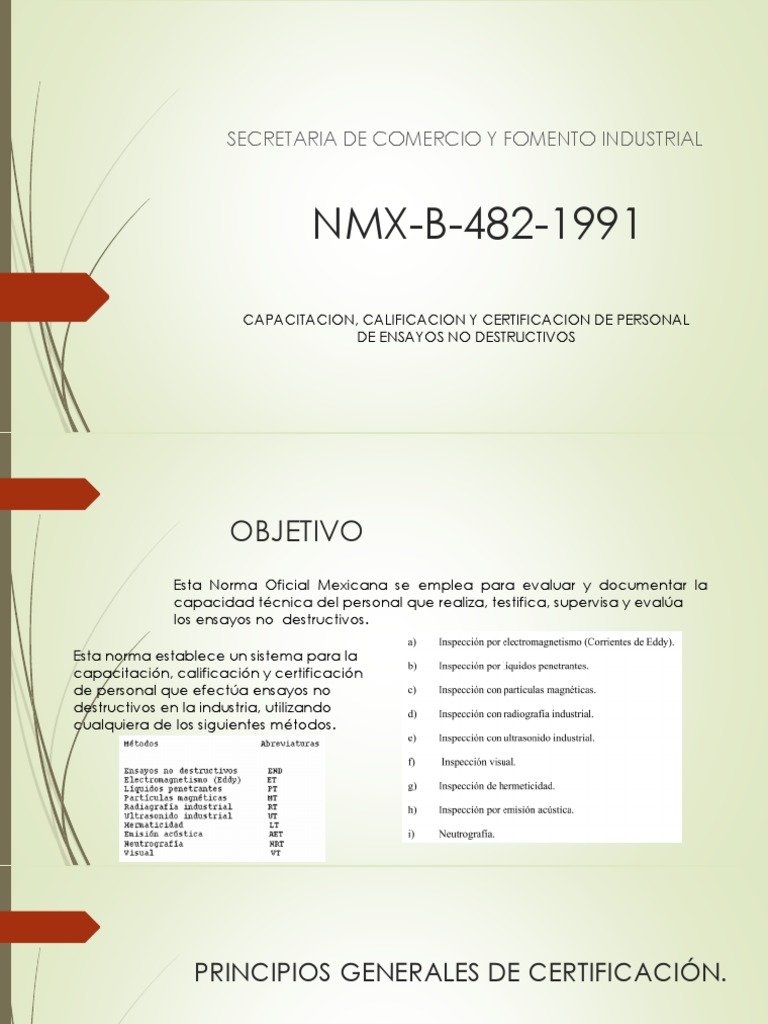 NMX B 482 1991 Exposición | PDF | Pruebas no destructivas | Enseñando y aprendiendo