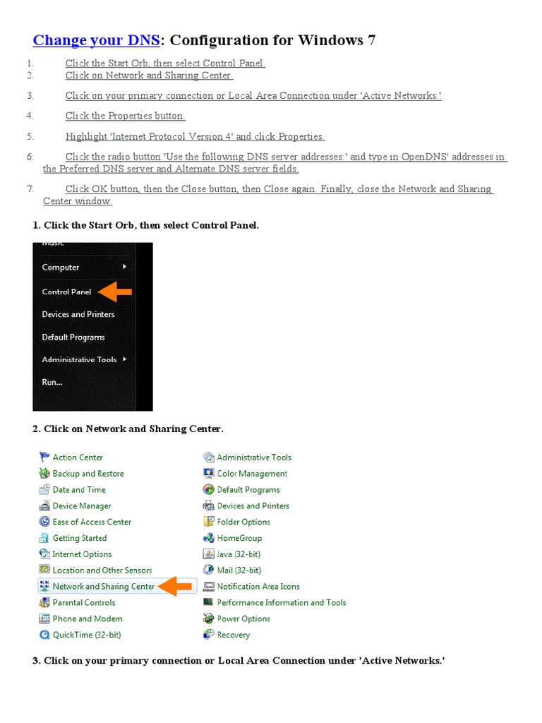 Change DNS Settings in Windows 7 | PDF