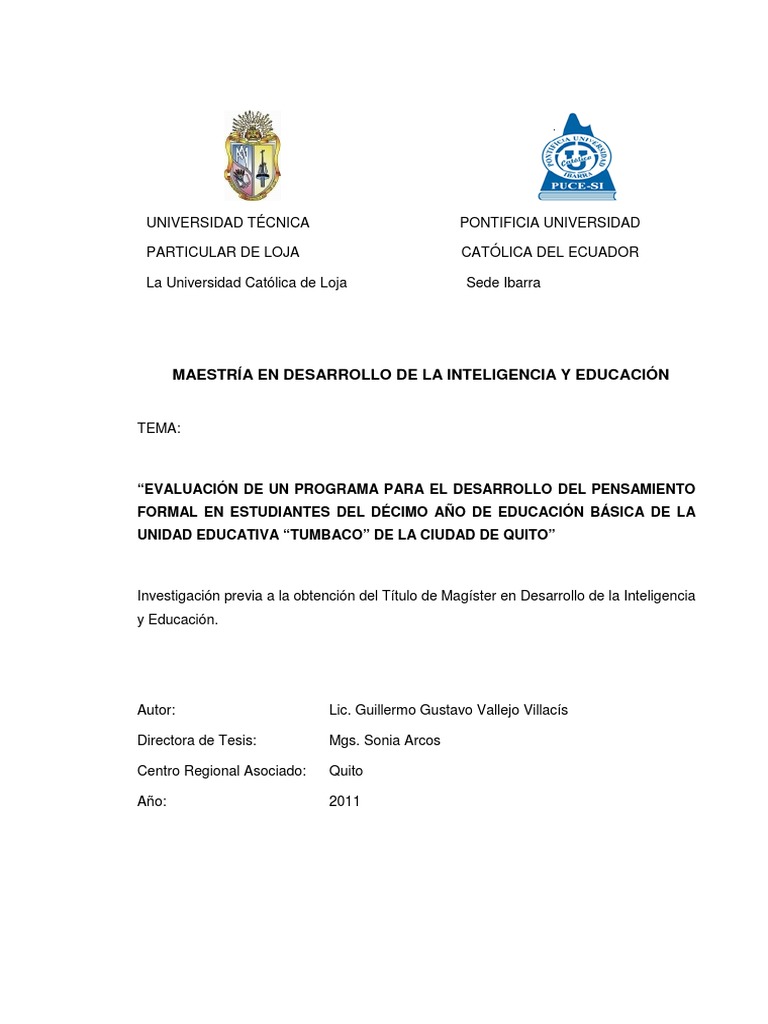 Tesis Vallejo Villacis Guillermo Gustavo | PDF | Conocimiento | Sicología Tesis Vallejo Villacis Guillermo Gustavo | PDF | Conocimiento | Sicología