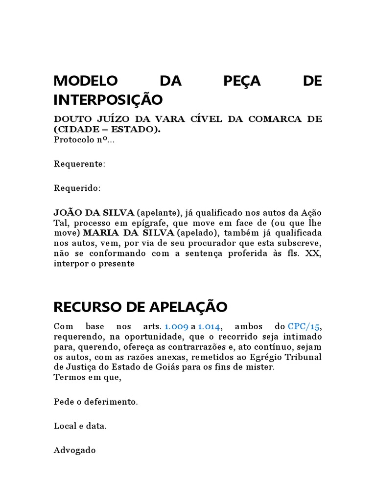 Modelo Da Peça de Interposição | Download grátis PDF | Sentença ... Modelo Da Peça de Interposição | Download grátis PDF | Sentença ...
