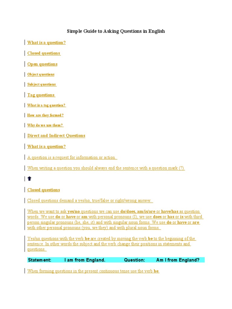 Simple Guide To Asking Questions in English | PDF | Question | English ...