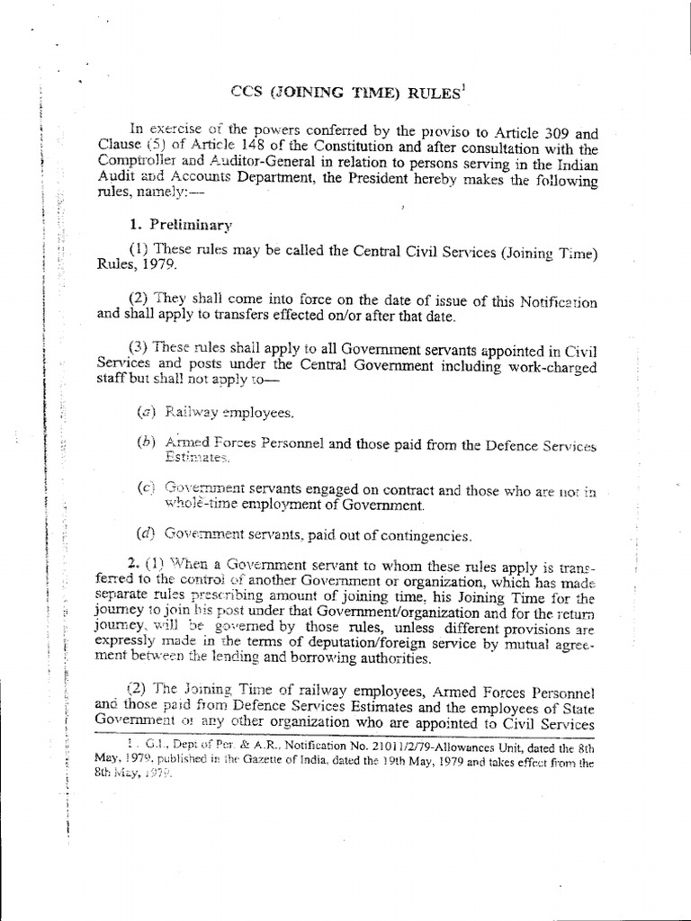 Joining Time Rules | PDF | Government Of India | Civil Service