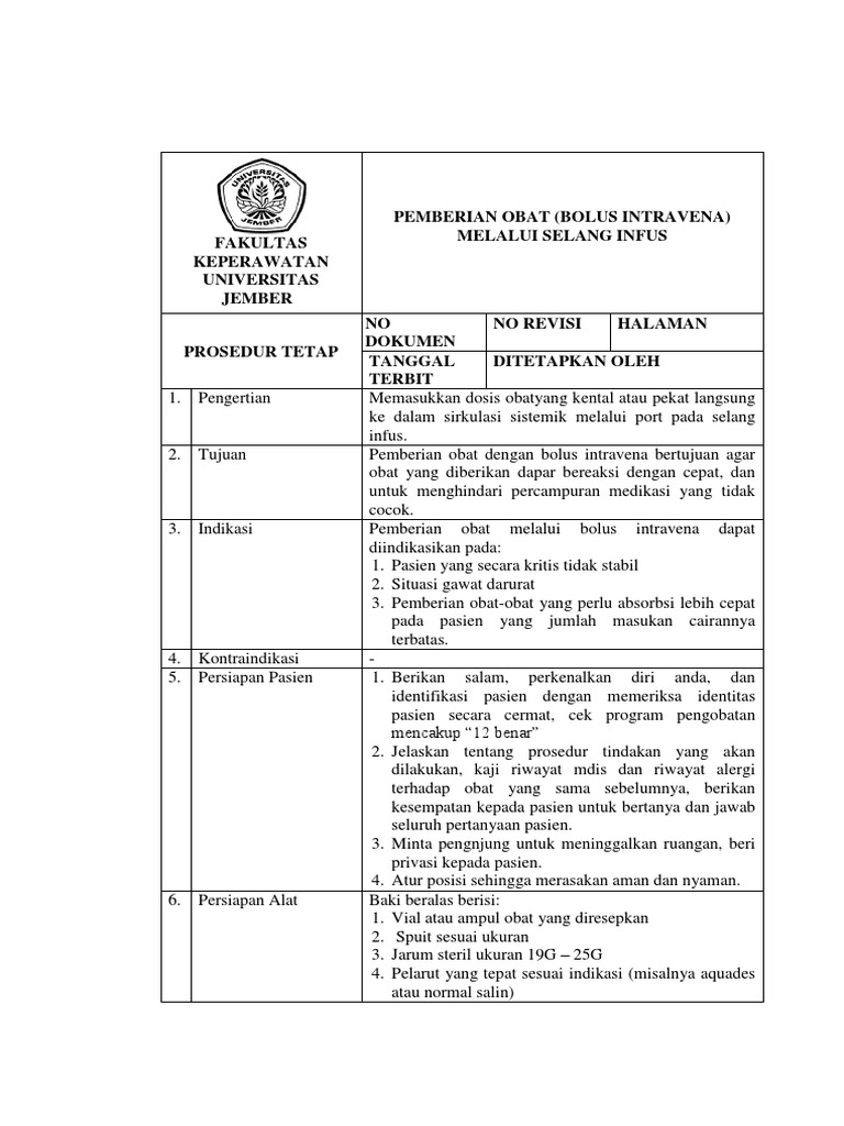 SOP Pemberian Obat Melalui Selang Infus | PDF