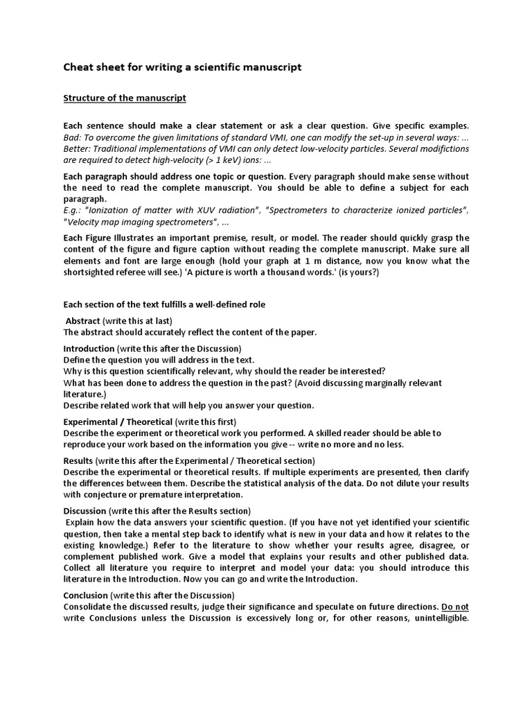 Scientific Manuscript Writing Guide | PDF | Question | Data