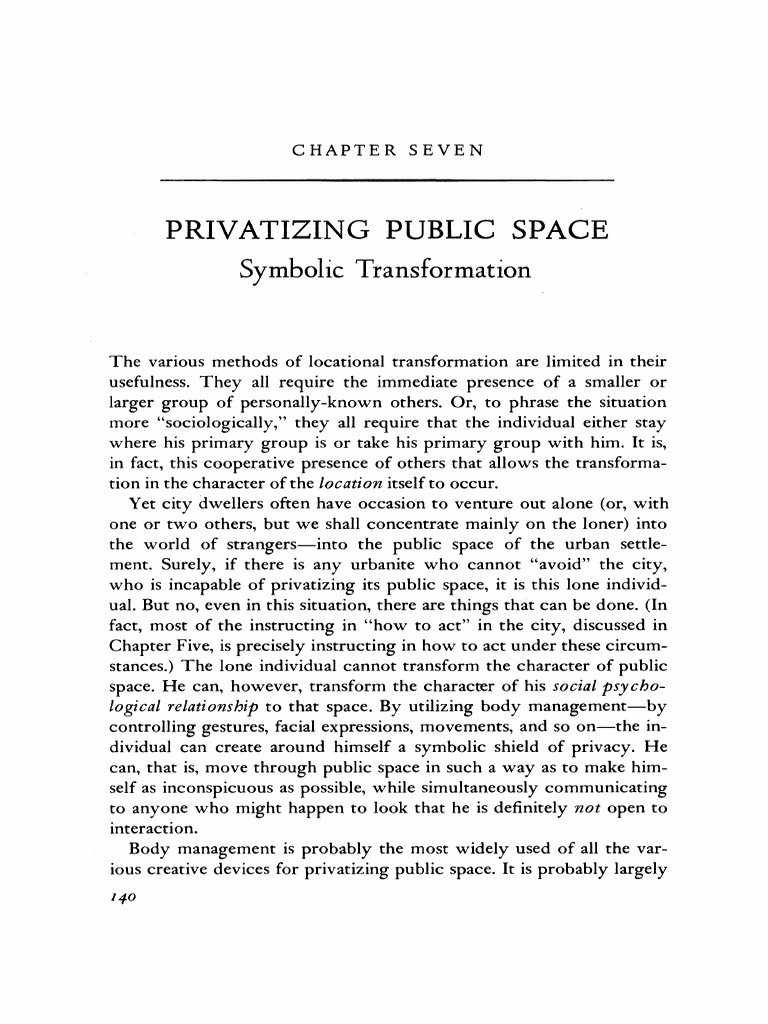 Lofland Privatizing Public Space Symbolic Transformation | PDF ...