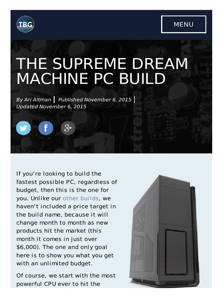 The Supreme Dream Machine PC Build The Tech Buyer's Guru | PDF | Solid ...