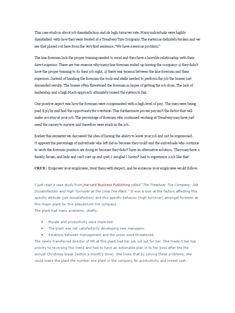 Addressing High Turnover at Treadway Tire | PDF | Turnover (Employment ...