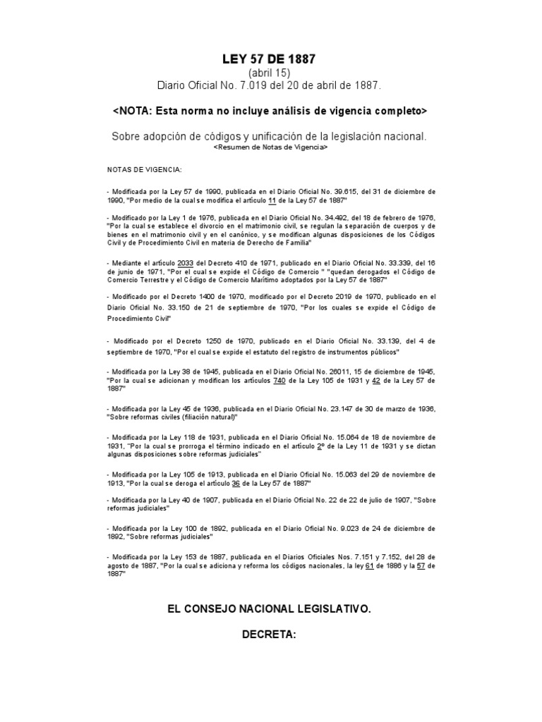 Ley 57 de 1887 | PDF | Divorcio | Juez