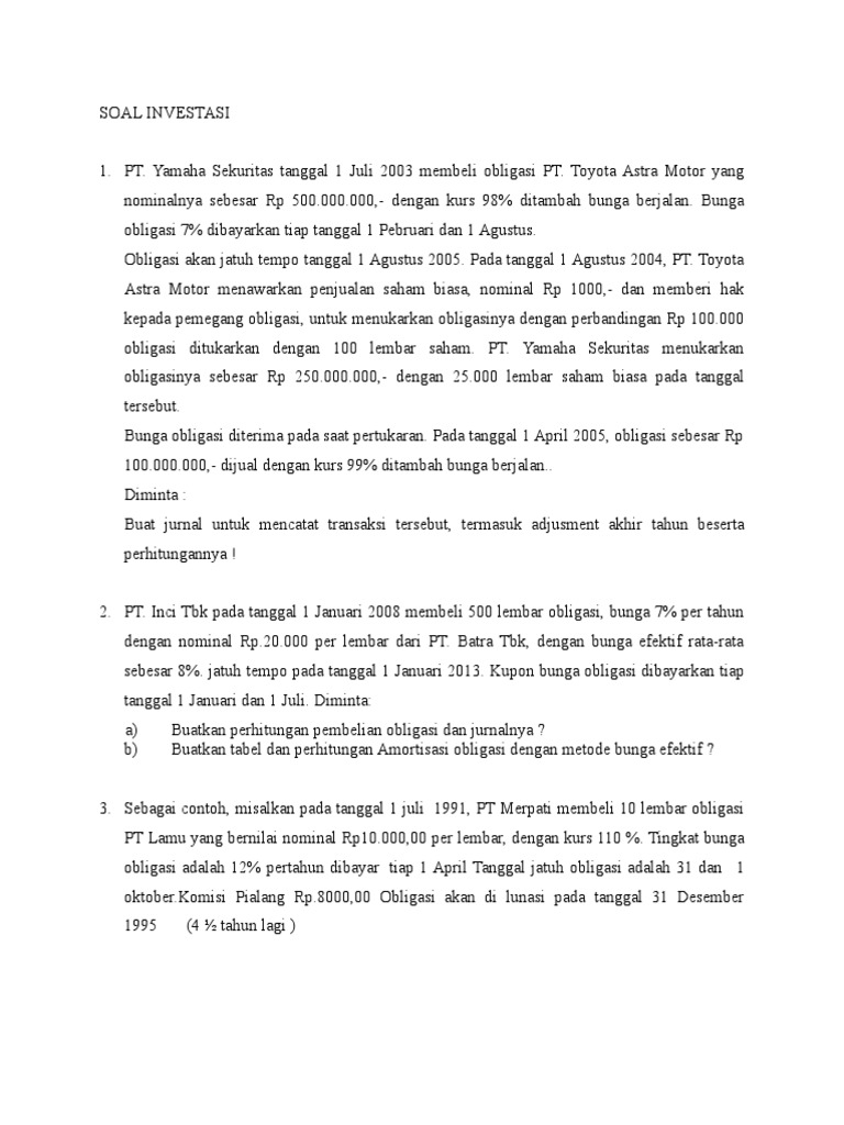 Deretan Contoh Soal Amortisasi Obligasi Metode Bunga Efektif yang ...