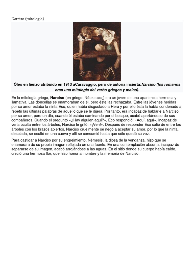 "Narciso: Mito y Arte de Caravaggio" | PDF | Héctor | Mitología griega