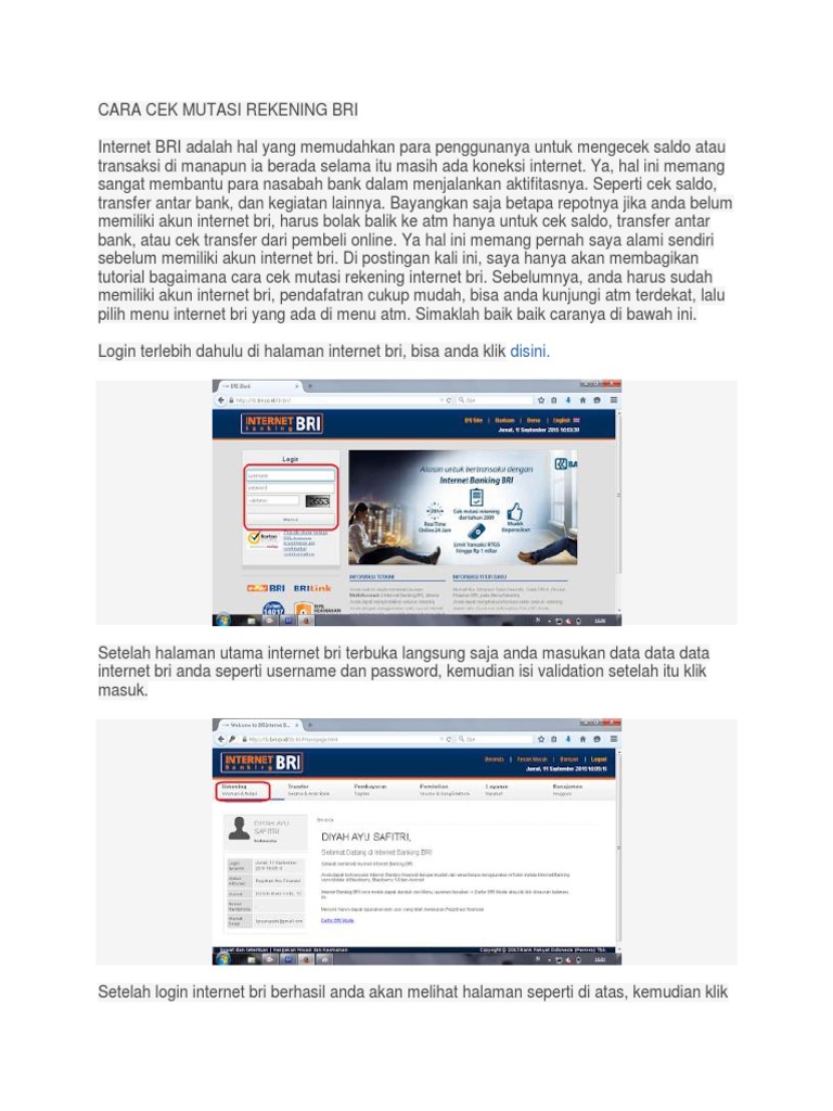 Cara Cek Mutasi Rekening Bri | PDF