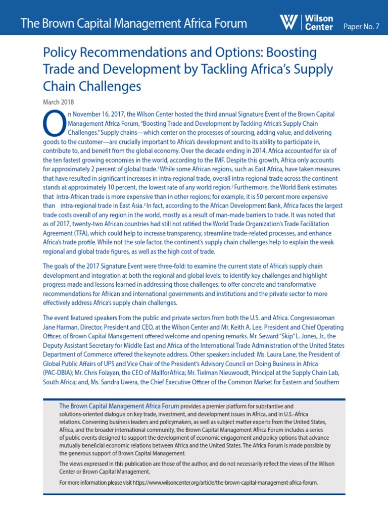 Policy Recommendations and Options: Boosting Trade and Development by ...