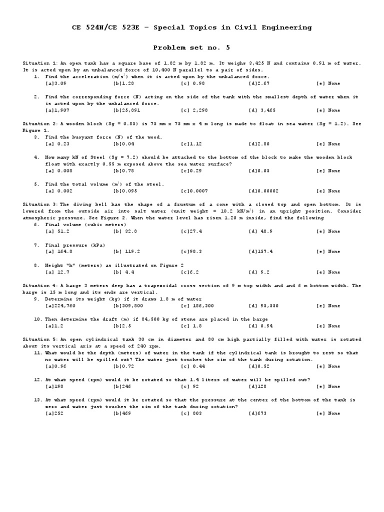 CE 524N problem set solutions | PDF | Buoyancy | Pressure