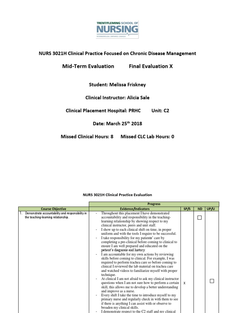 Proofed - Nurs 3021 Final Evaul | PDF | Nursing | Patient