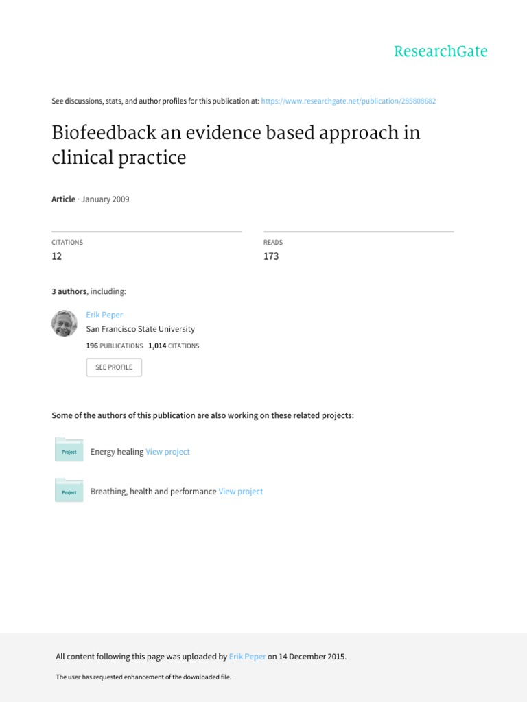 Biofeedback An Evidence Based Approach in Clinical Practice: January ...