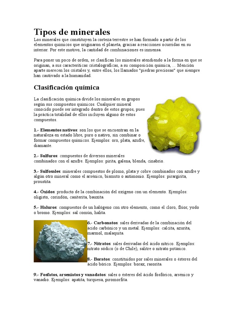 Tipos de Minerales | PDF | Minerales | Sustancias químicas