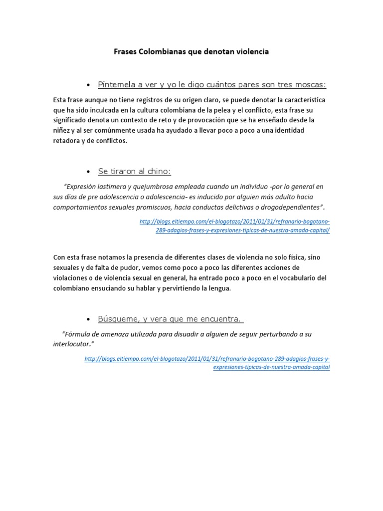 Frases Colombianas Que Denotan Violencia Pdf Violencia Colombia