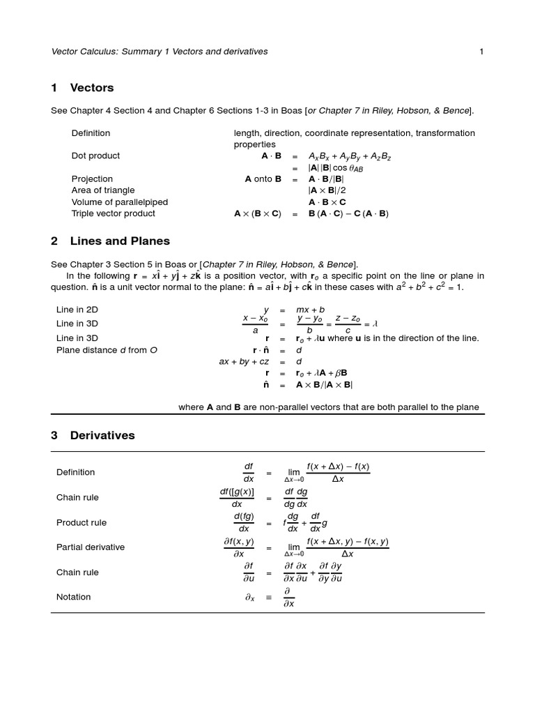 Summary 1 Review | PDF | Euclidean Vector | Derivative