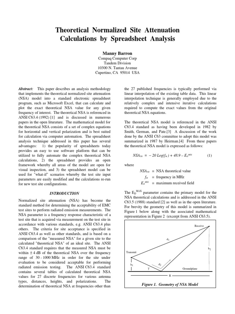 Theoretical Normalized Site Attenuation Calculations by Spreadsheet ...