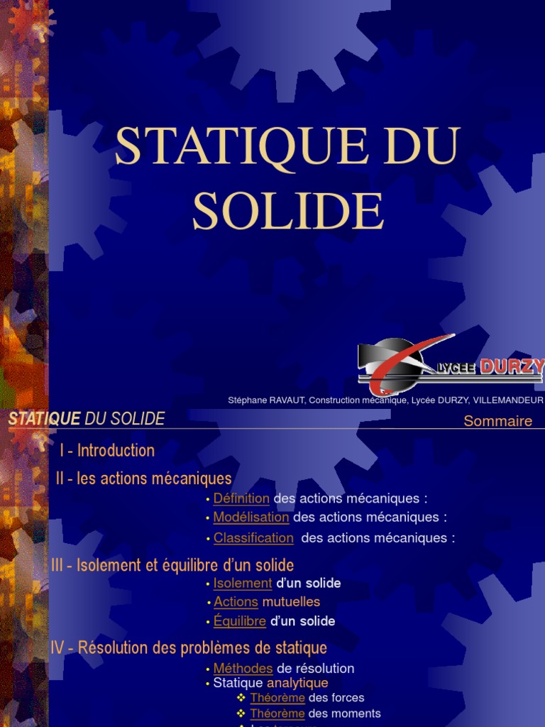 Statique Du Solide | PDF | Moment d'une force | Levier (mécanique)