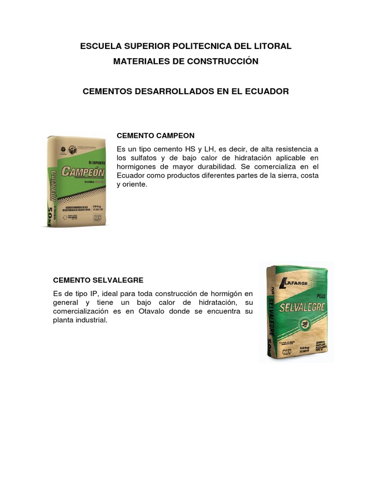 Tipos de Cemento en Ecuador | PDF
