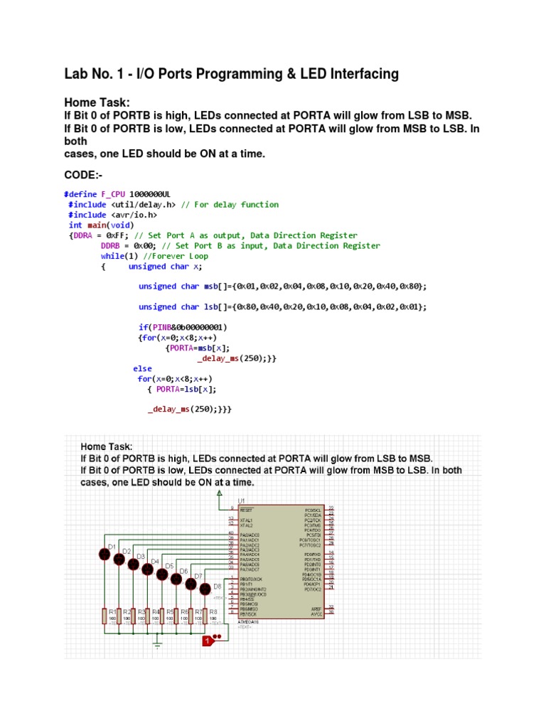 Lab No. 1 - I/O Ports Programming & LED Interfacing: Home Task | PDF | Areas Of Computer Science ...