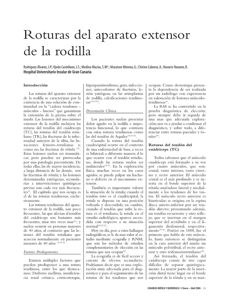 Roturas Aparato Extensor de Rodilla | PDF | Tendón | Diagnostico medico