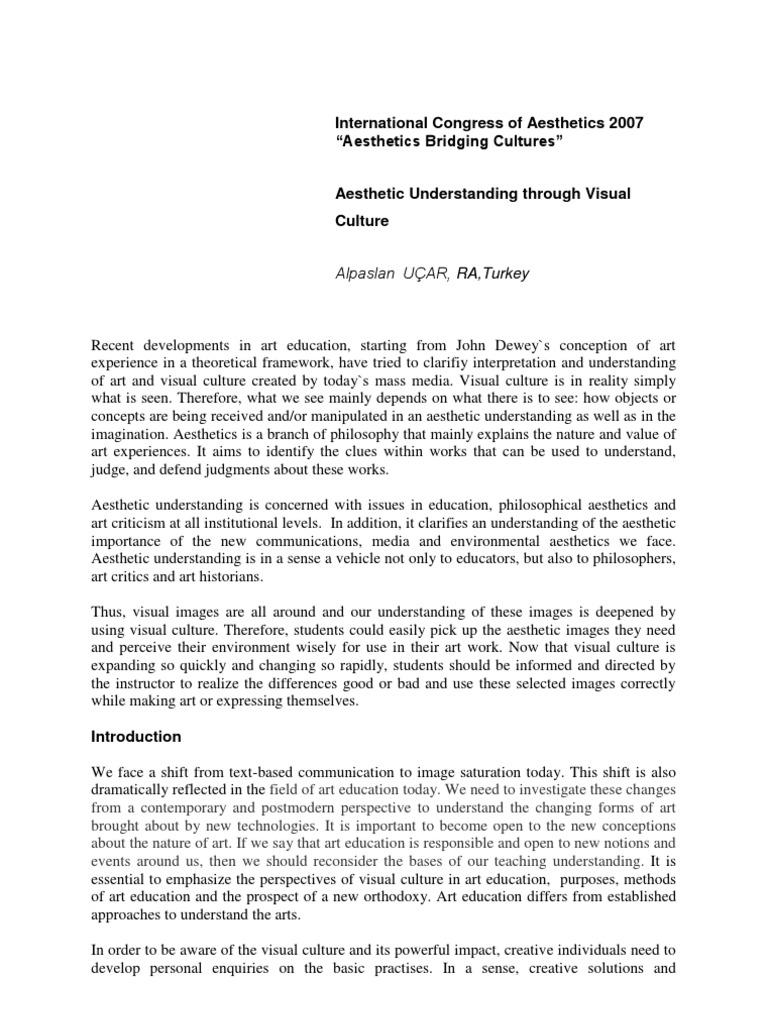 Aesthetic Understanding in Art Education | PDF | Aesthetics | Visual ...