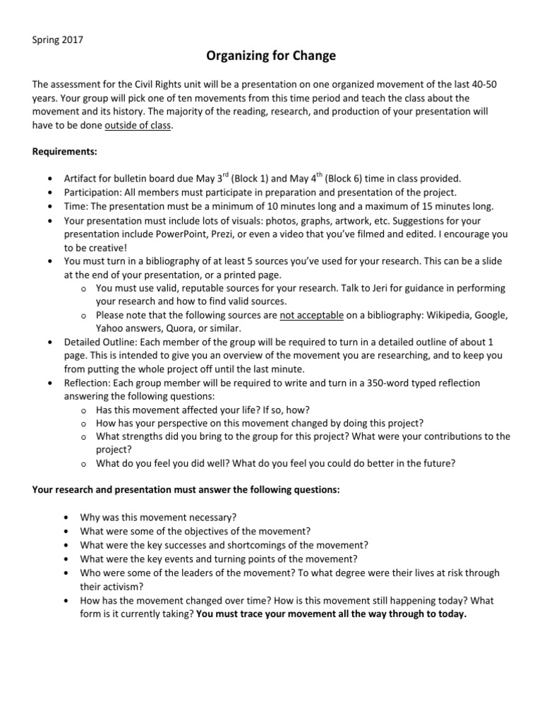 Organizing for Change Project Guide | PDF