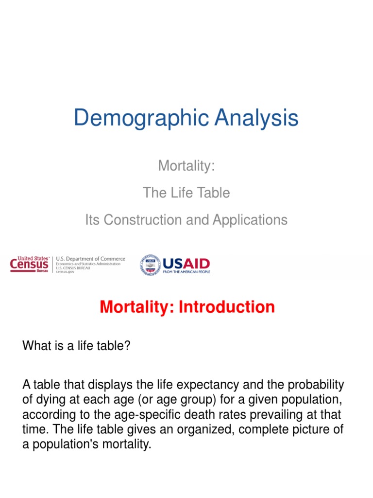 Demographic Analysis: Mortality: The Life Table Its Construction and ...