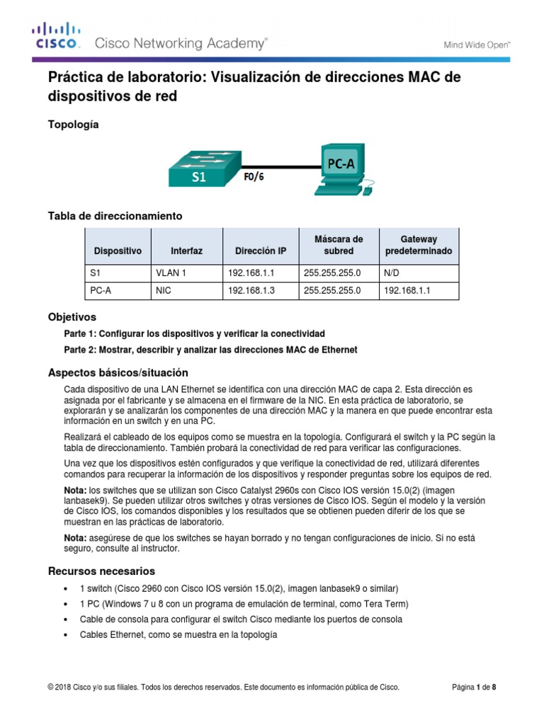 5.1.2.8 Lab - Viewing Network Device MAC Addresses | PDF | Ip Address | Network Switch