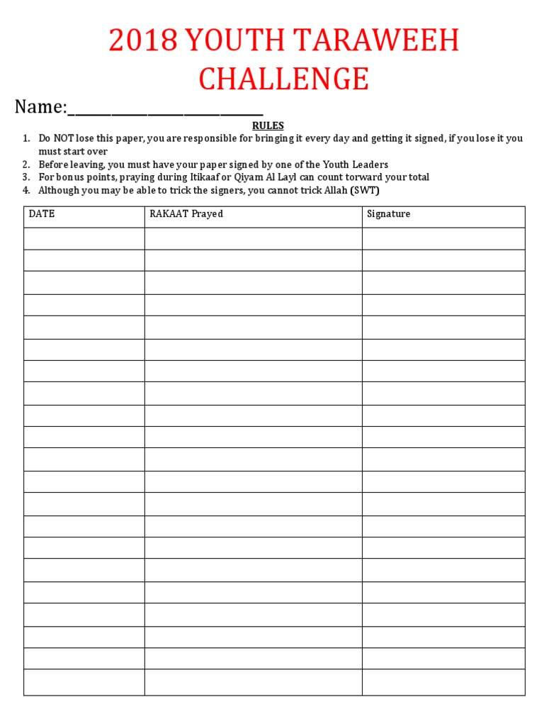Taraweeh Challenge | PDF