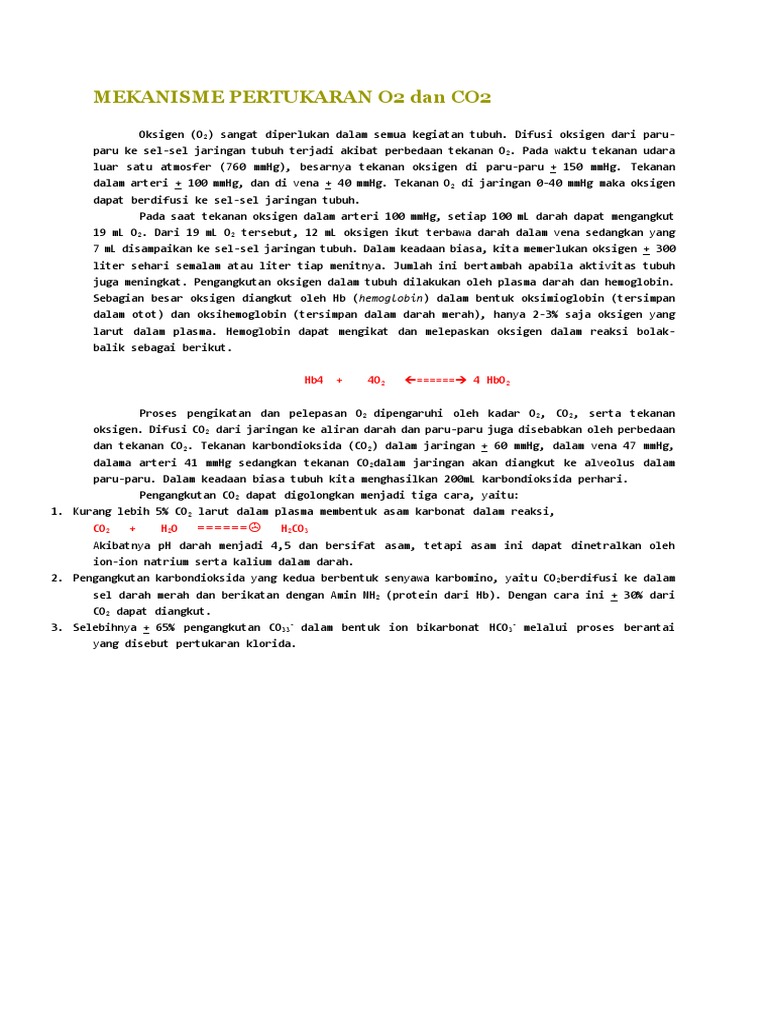 Mekanisme Pertukaran O2 Dan Co2 | PDF