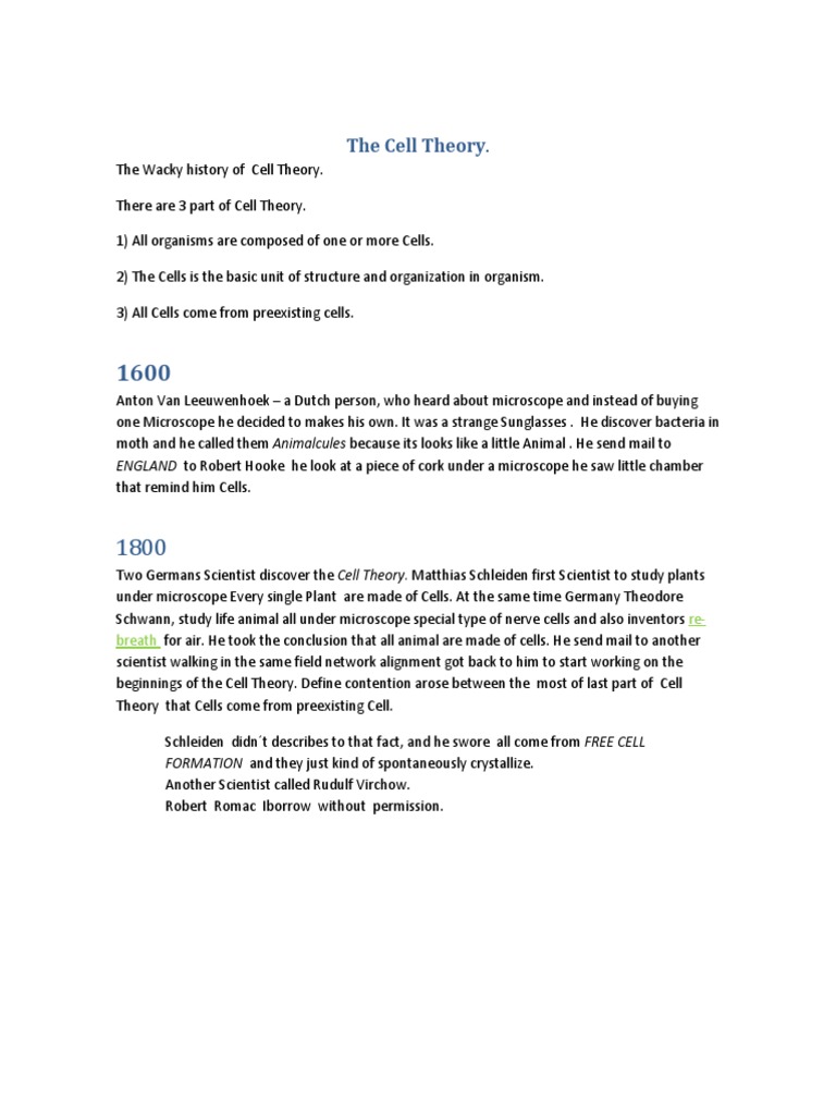 The Wacky History and Development of the Three-Part Cell Theory | PDF