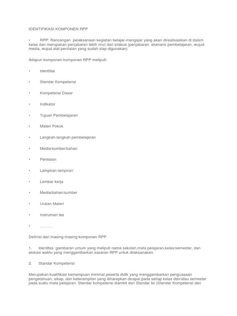 Identifikasi Komponen RPP | PDF