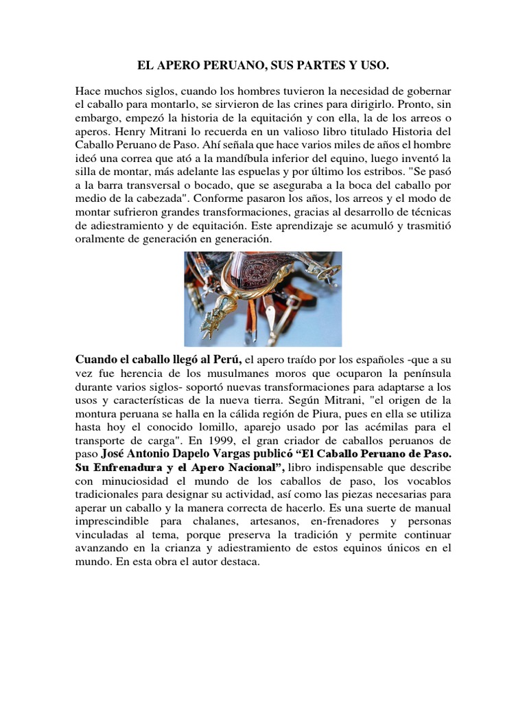 El Apero Peruano | PDF | Ensillar | Caballos El Apero Peruano | PDF | Ensillar | Caballos