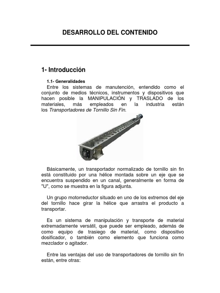 Calculo de Transportador Helicoidal | PDF | Tornillo | Eje