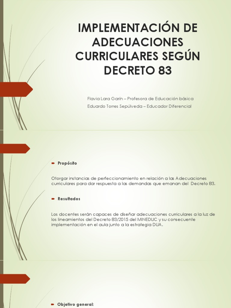 Implementación de Adecuaciones Curriculares Según Decreto 83 | PDF | Plan de estudios | Lectura ...