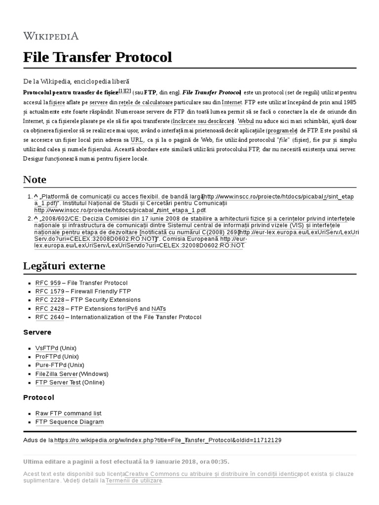 File Transfer Protocol: de La Wikipedia, Enciclopedia Liberă | PDF